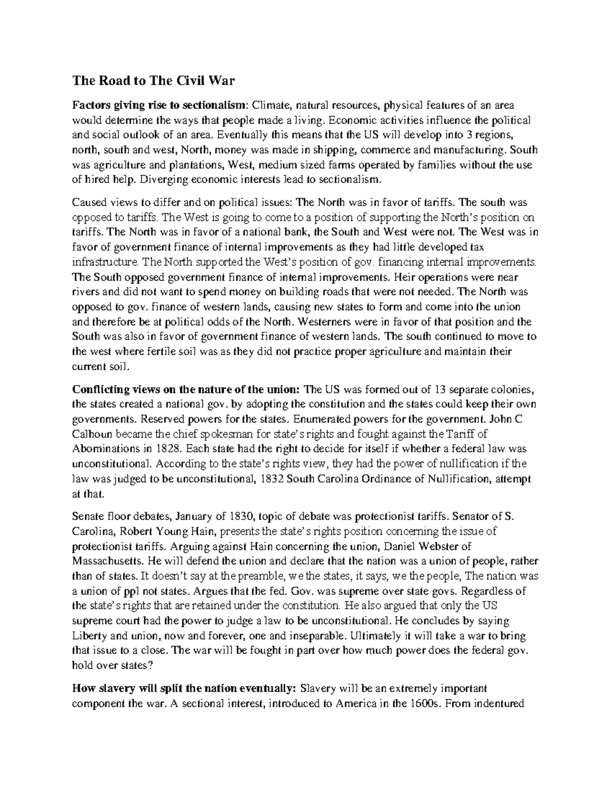 The Road to The Civil War - The Road to The Civil War Factors giving ...