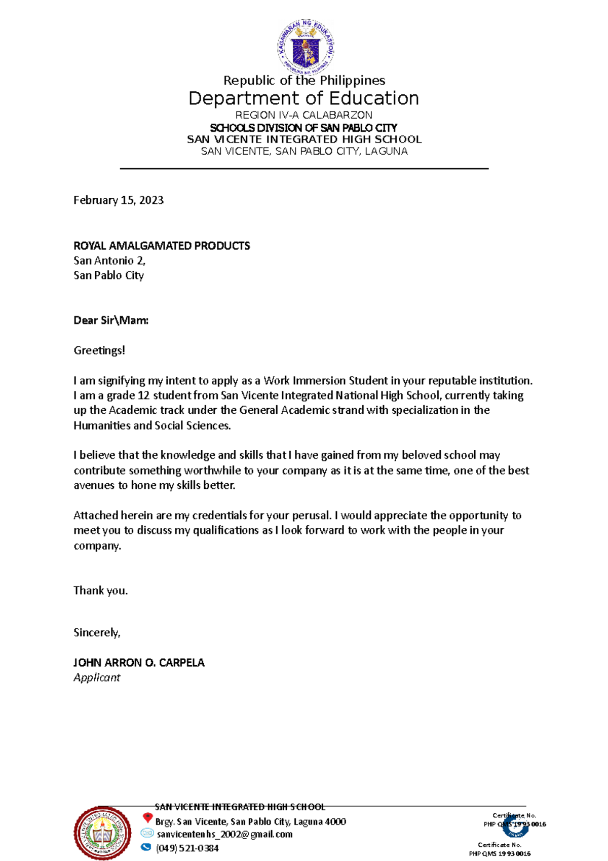 Application-form - lecture - Republic of the Philippines Department of ...