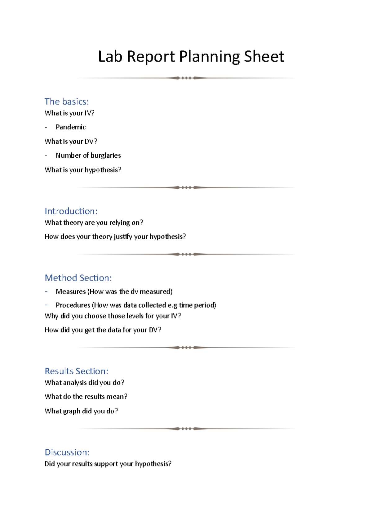 Lab Report Planning Sheet - Studocu