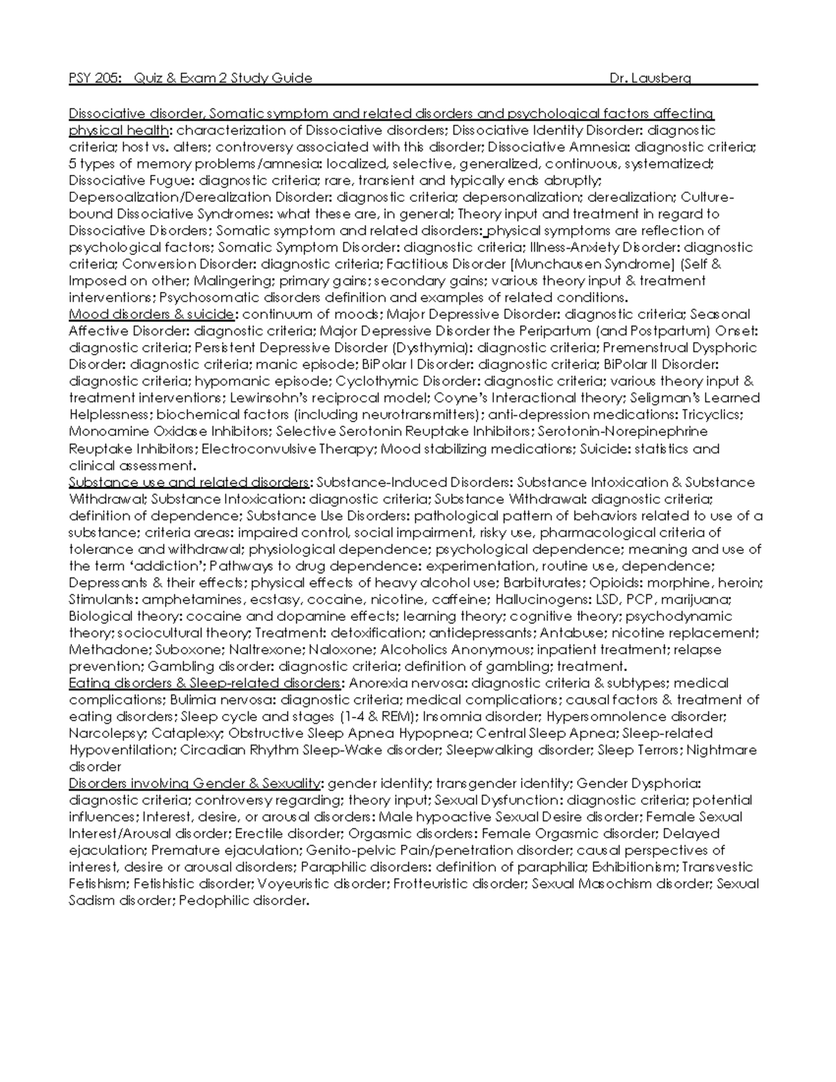 Exam 2 Study Guide PSY 2221 205 - PSY 205: Quiz & Exam 2 Study Guide Dr ...