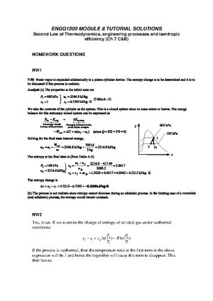 EGB322 Thermodynamics - Week 11 Tutorial Solutions - EGB322 Thermodynamics Tutorial 10 (Week 11 ...