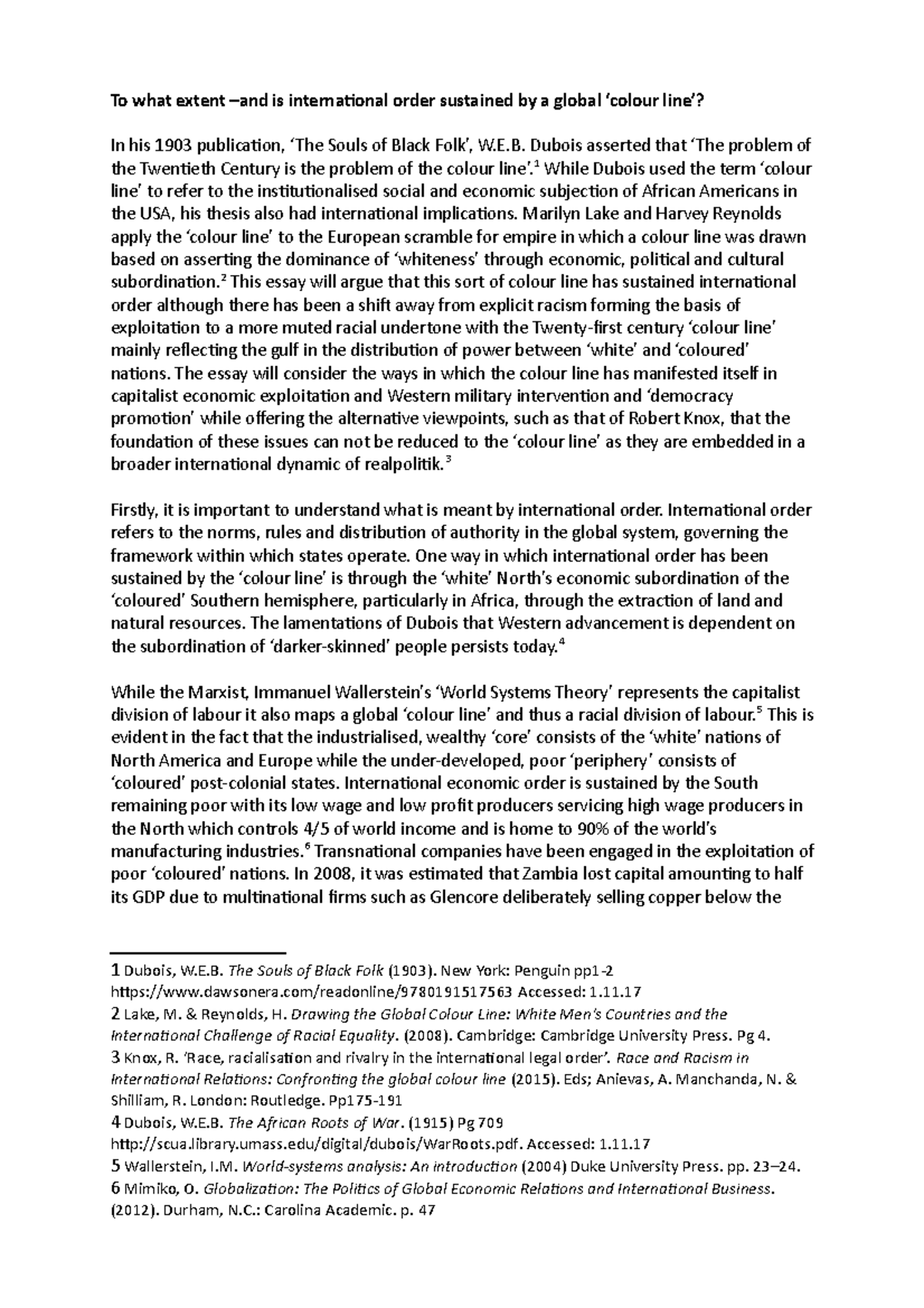 Colour Line essay - Grade: 2:1 - To what extent –and is international ...