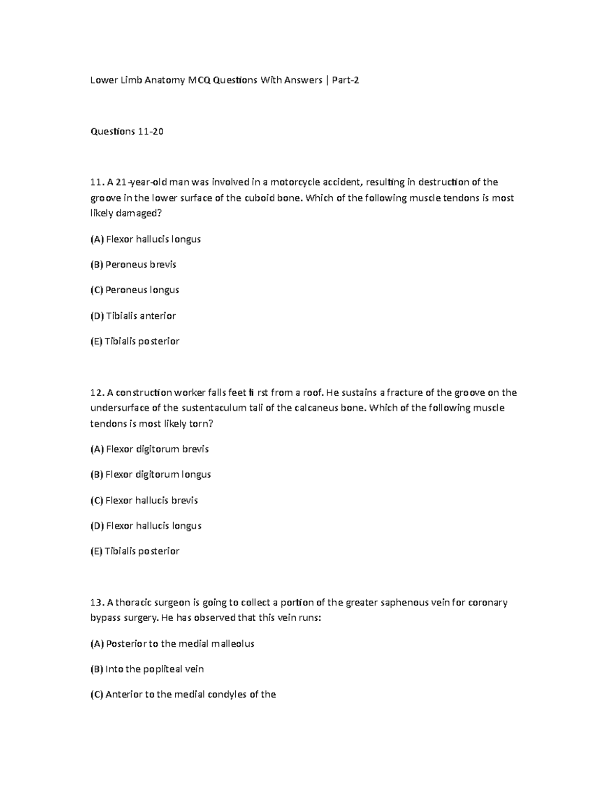 Clinical Lower Limb Mcq - Lower Limb Anatomy MCQ Questions With Answers ...