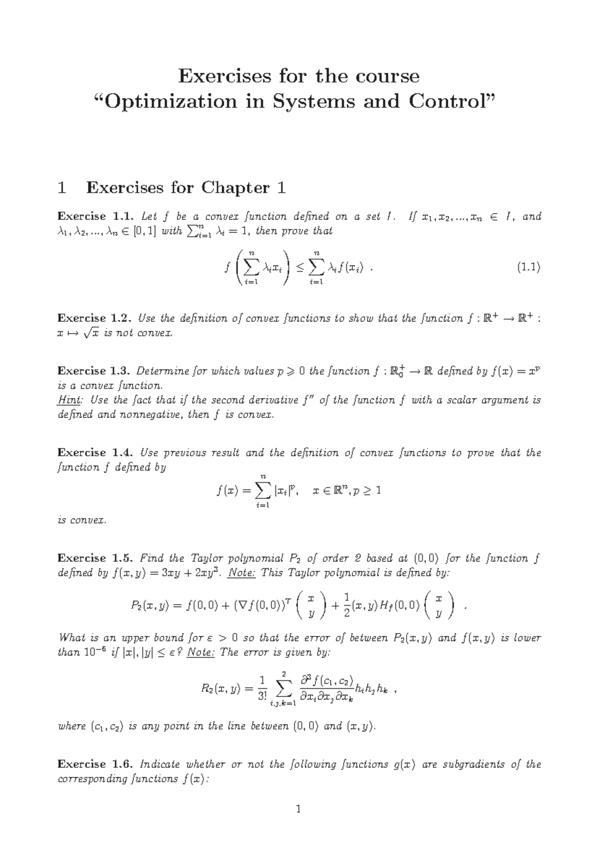 Exercises And Solutions | Optimization In Systems And Control ...