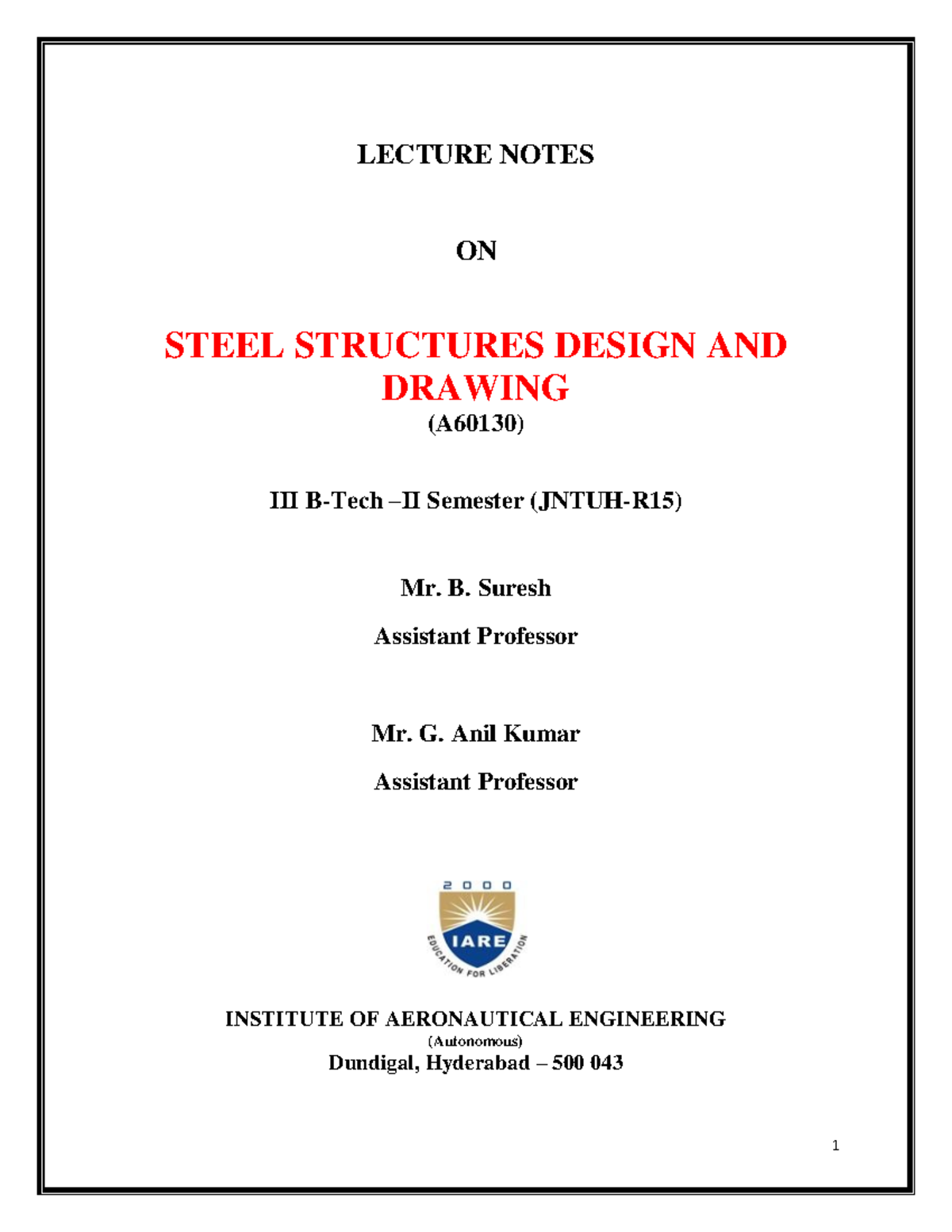 IARE SSDD LN - steel joint - LECTURE NOTES ON STEEL STRUCTURES DESIGN ...