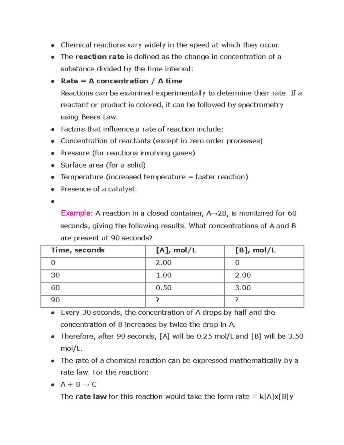 Unit 5 Reaction rates - Chemical reactions vary widely in the speed at ...
