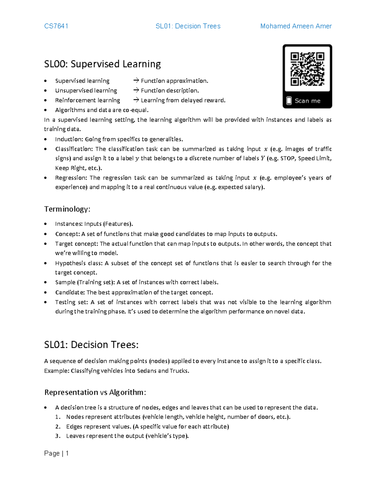 SL01. Decision Trees - SL00: Supervised Learning Supervised learning → ...