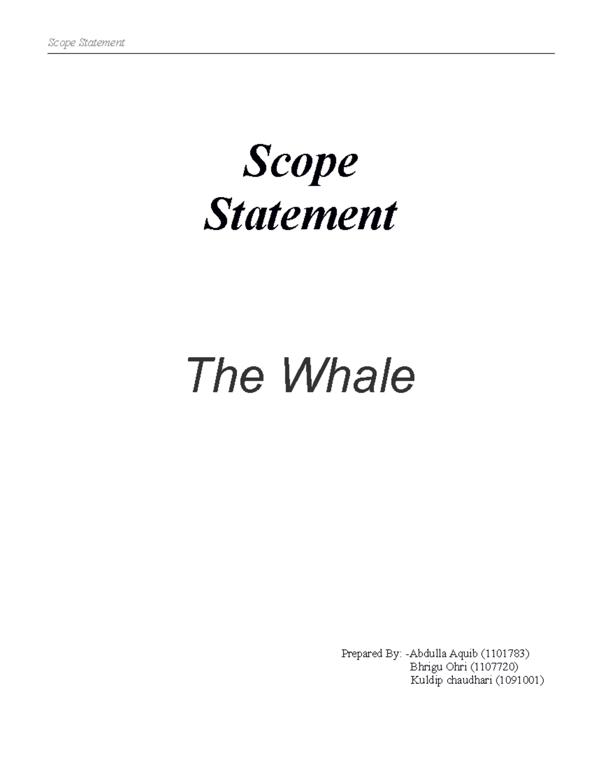Scope Statement Template - Scope Statement Scope Statement The Whale ...