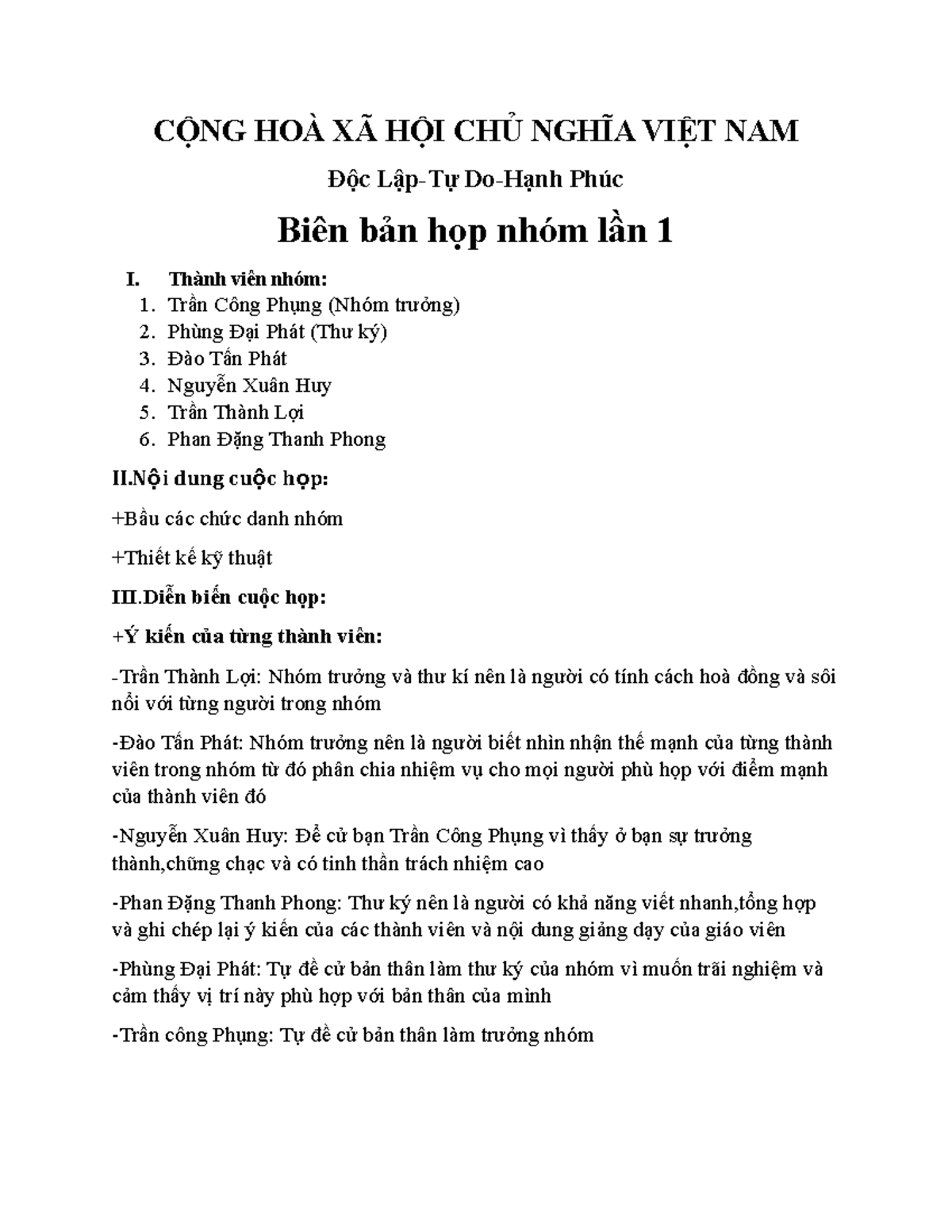 Document 1 - dasdasdas - CỘNG HOÀ XÃ HỘI CHỦ NGHĨA VIỆT NAM Độc Lập-Tự ...