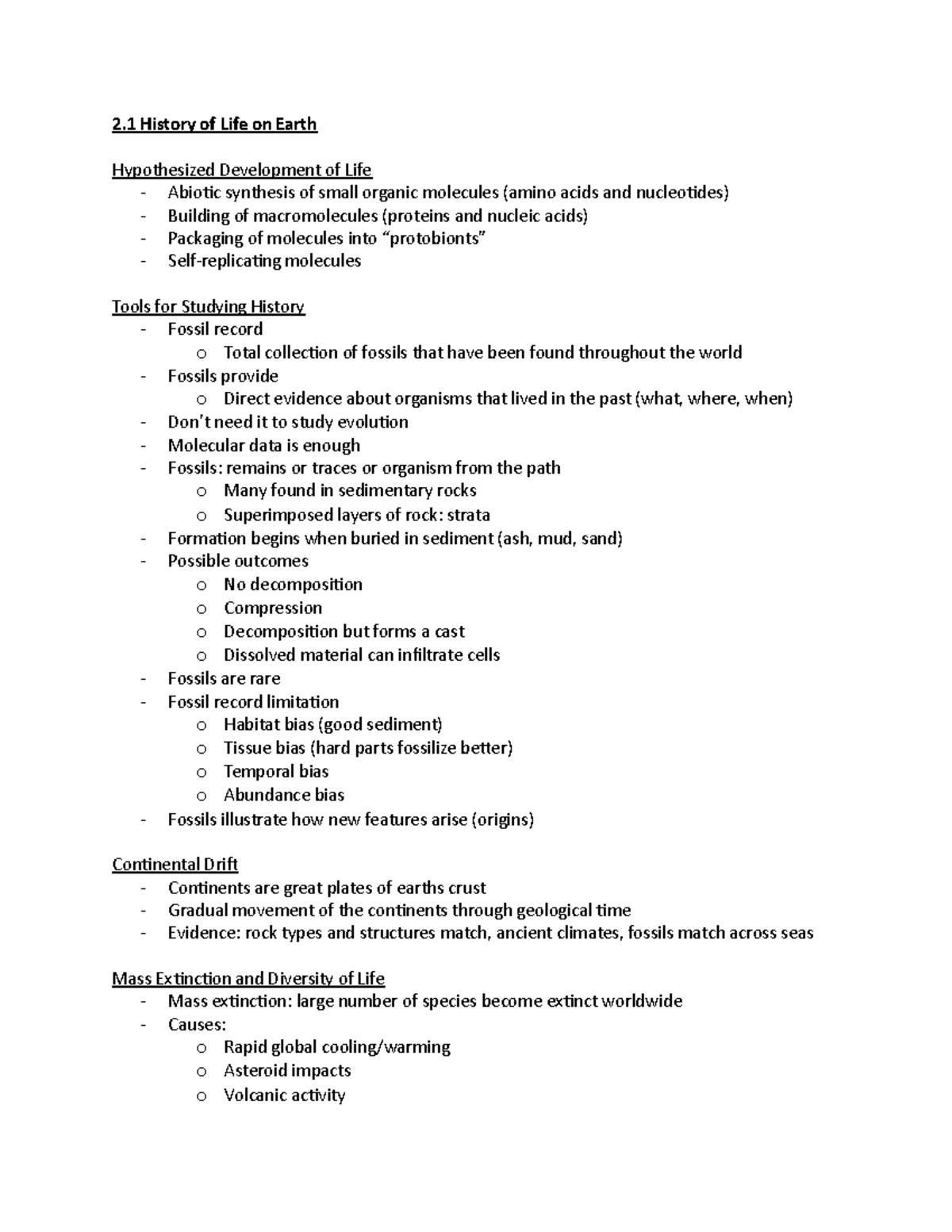 Ecology exam 2 notes - 2 History of Life on Earth Hypothesized ...