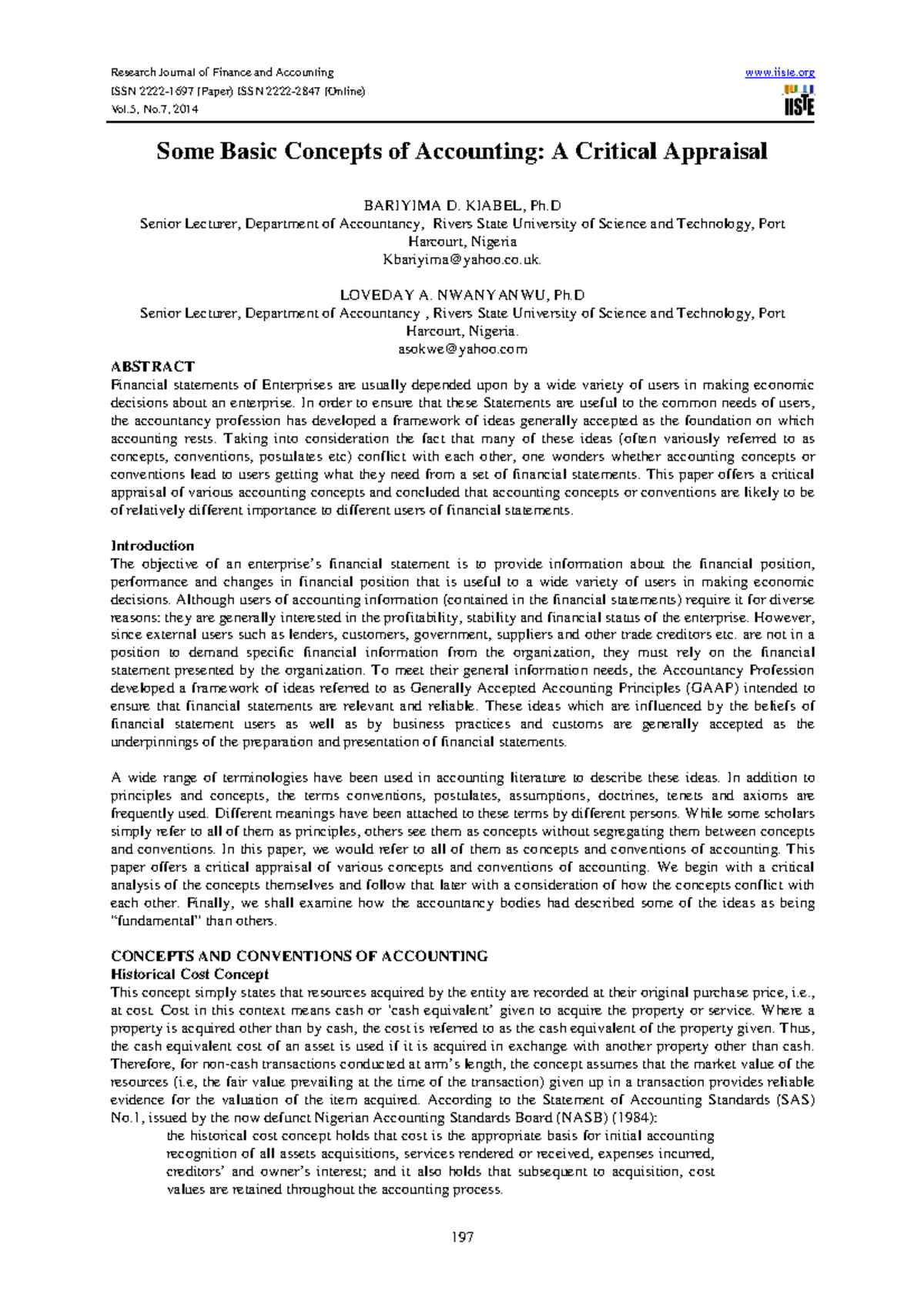 Some Basic Concepts of Accounting. A Critical Appraisal - ISSN 2222 ...