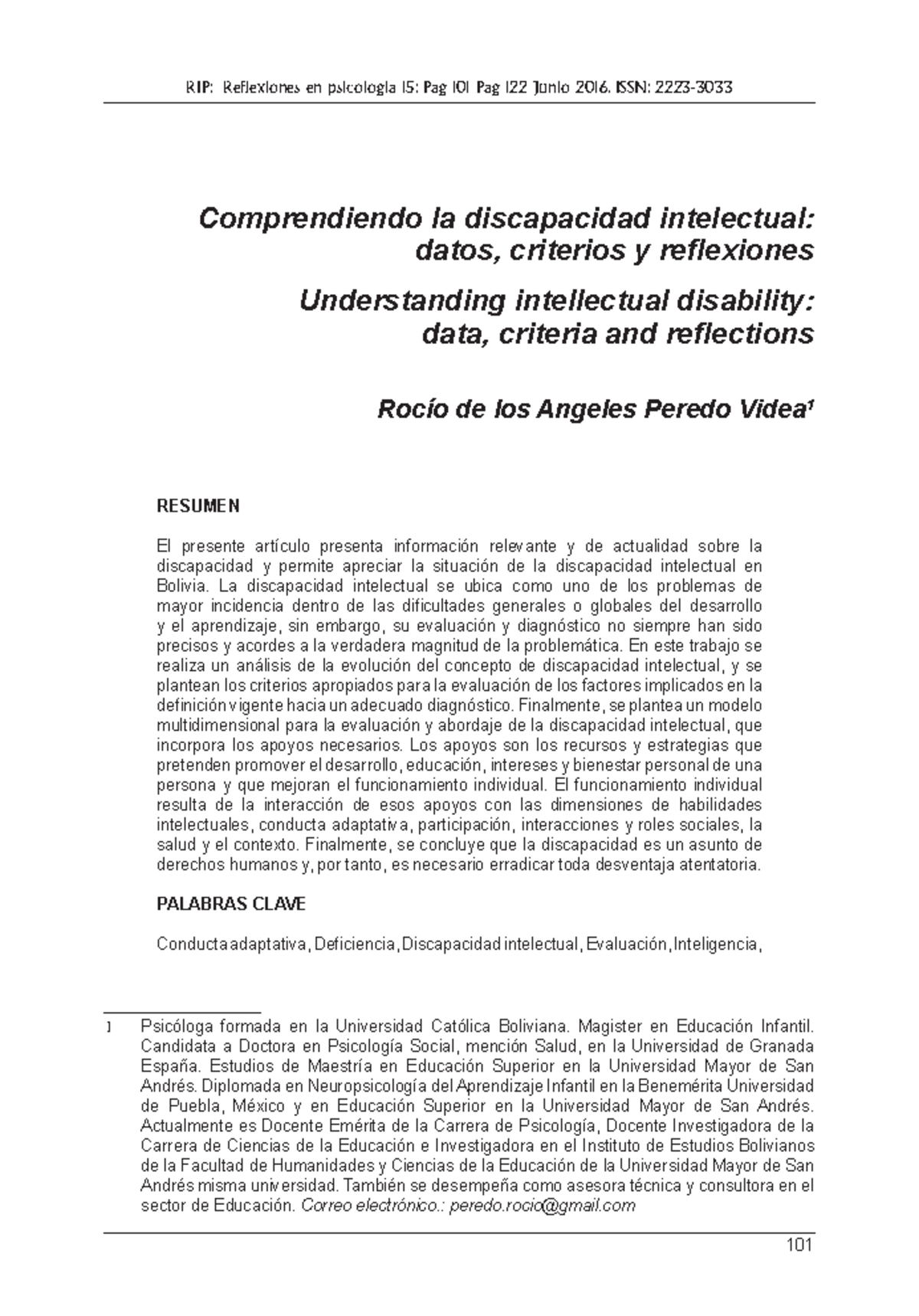 Articulo dispacidad intelectual - RIP: Reflexiones en psicología 15 ...