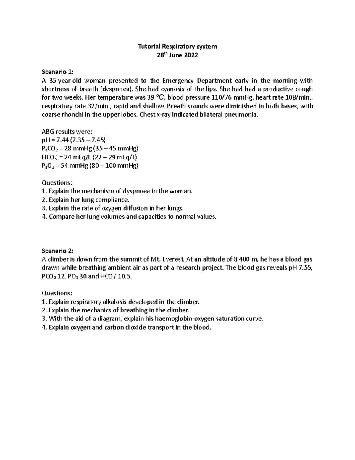 Tutorial Respiratory system Jun2022 - Tutorial Respiratory system 28 th ...