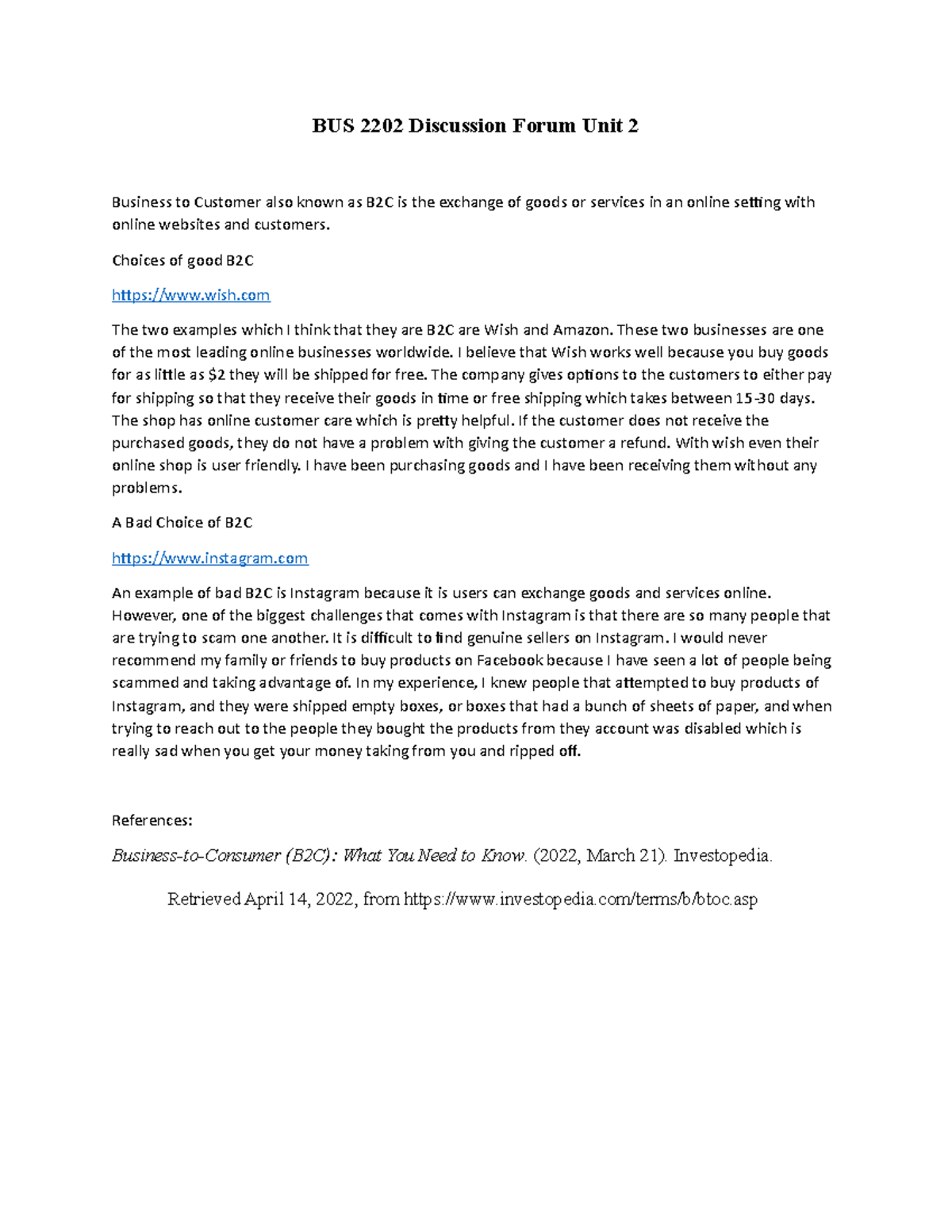 Bus 2202 Discussion Forum Unit 2 - BUS 2202 Discussion Forum Unit 2 ...