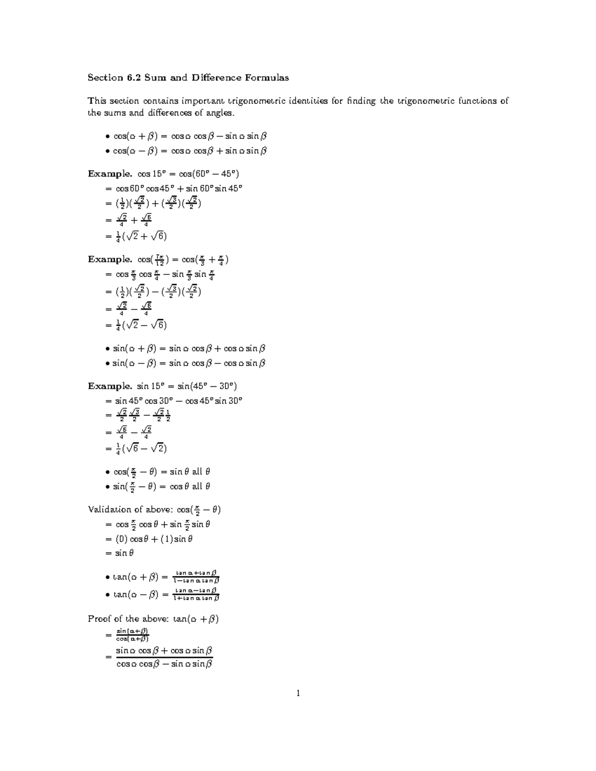 23. ss 6 2 - Notes - Section 6 Sum and Difference Formulas This section ...