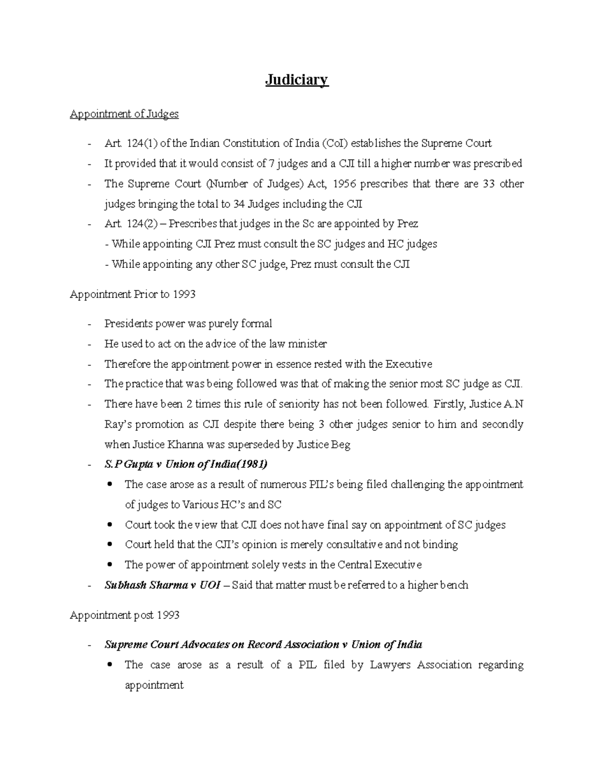 Appointment of Judges - Lecture notes 1-3 - Judiciary Appointment of ...