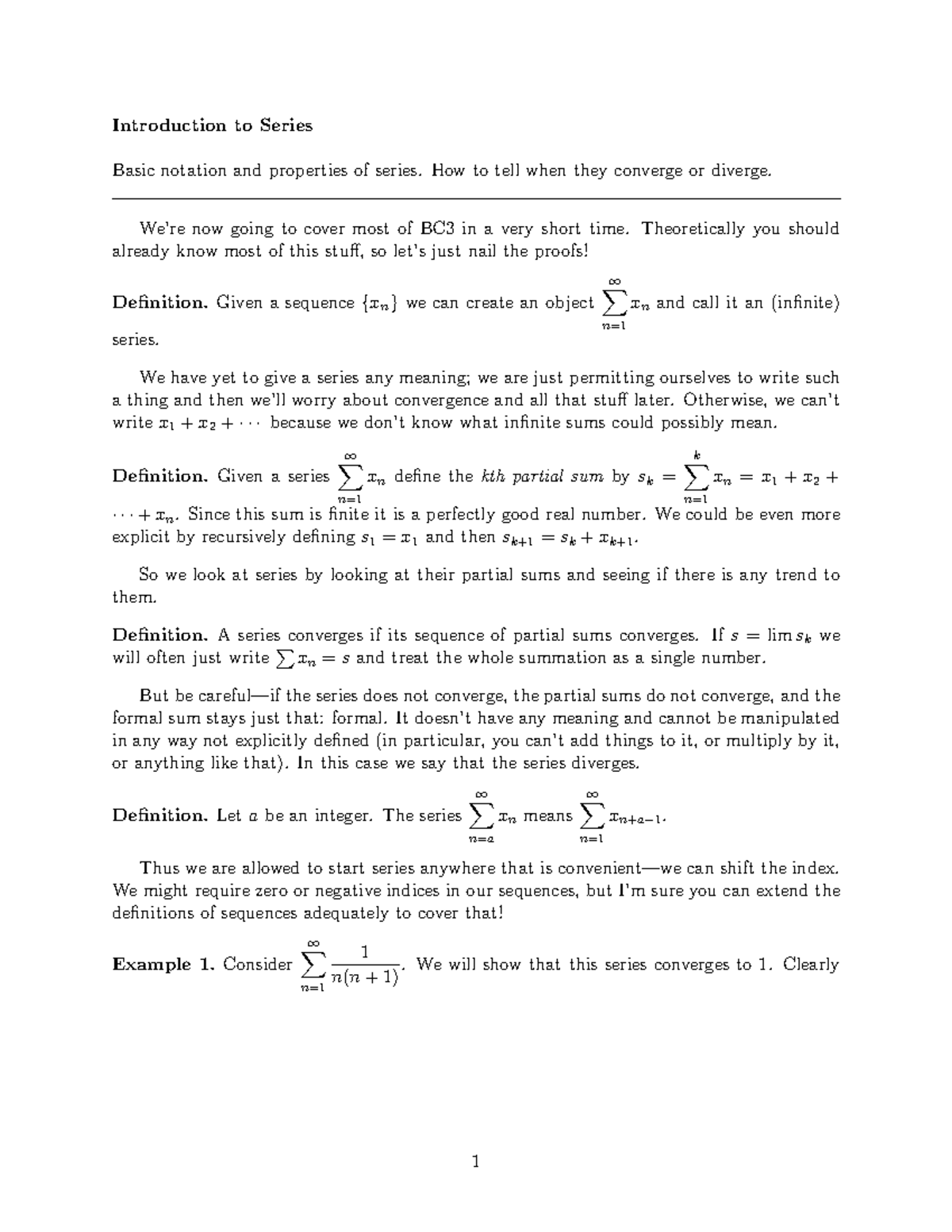 18 Introduction to Series - Introduction to Series Basic notation and ...