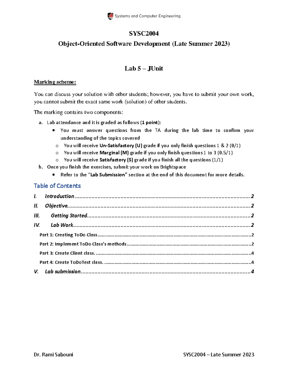 Lab 06 - Collections - SYSC 2004 Object-Oriented Software Development (Late Summer 2023 ) Lab 5 ...