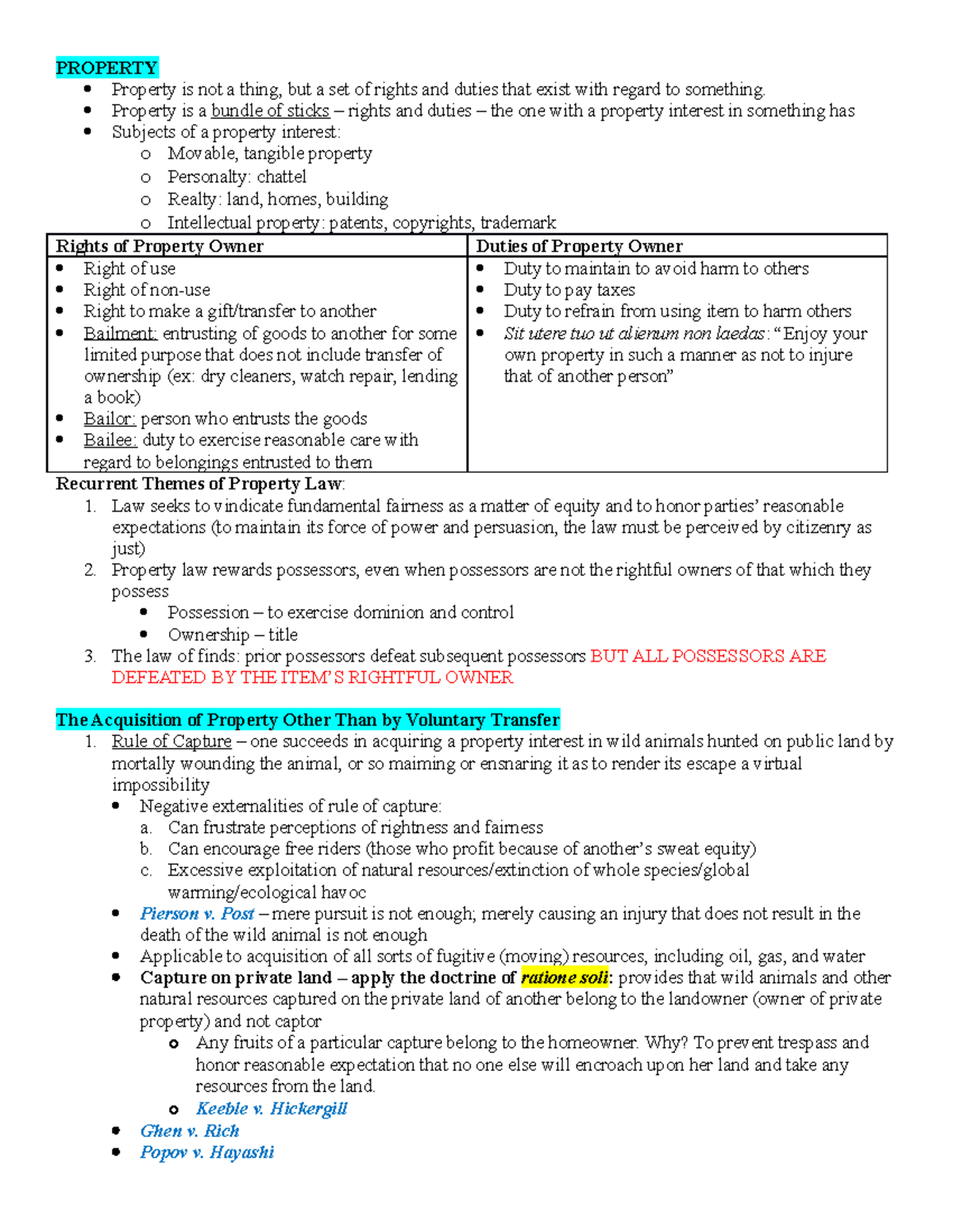 Property Law Outline - PROPERTY Property is not a thing, but a set of ...