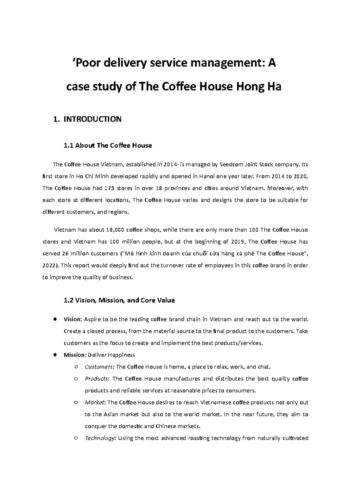 Final report - assignment - ‘Poor delivery service management: A case ...