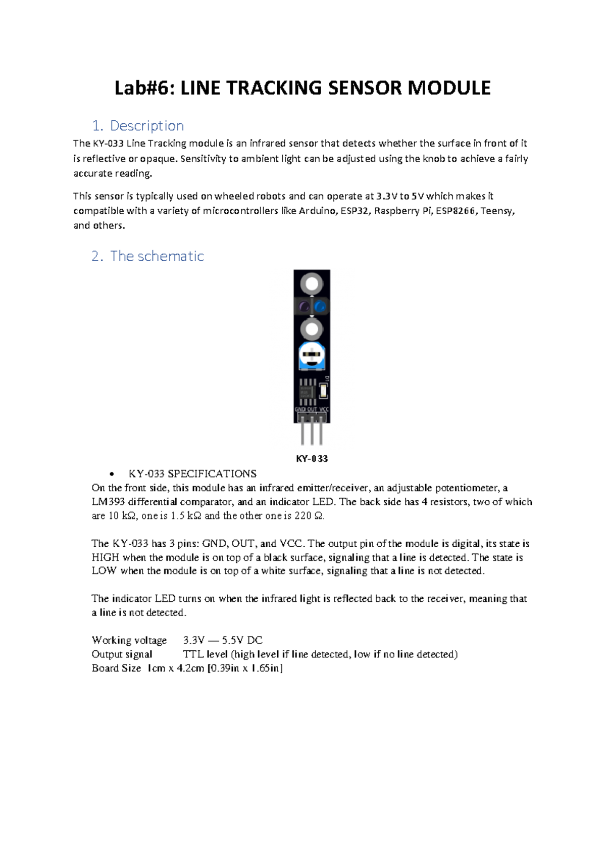 LAB 7 line sensor - Lab# 6 : LINE TRACKING SENSOR MODULE 1. Description ...