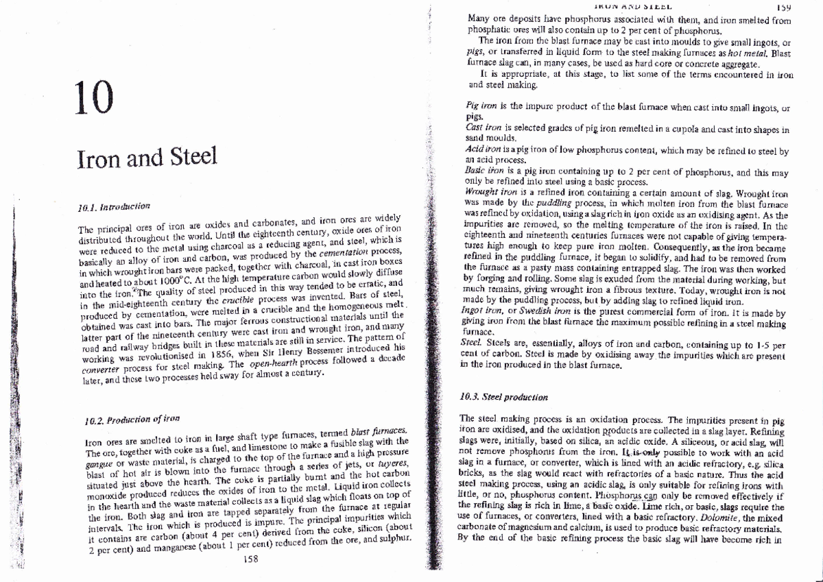 10. Iron and Steel - 10 Iron and Steel Introduction The principal ores ...