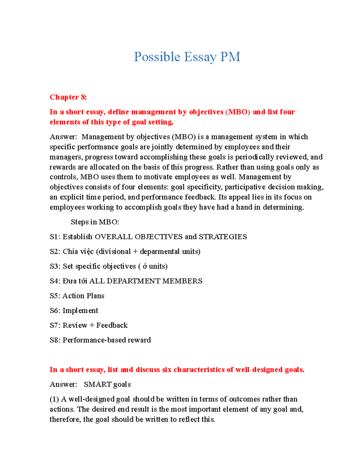 Possible-Essay-PM - okrgegege - Possible Essay PM Chapter 8: In a short ...