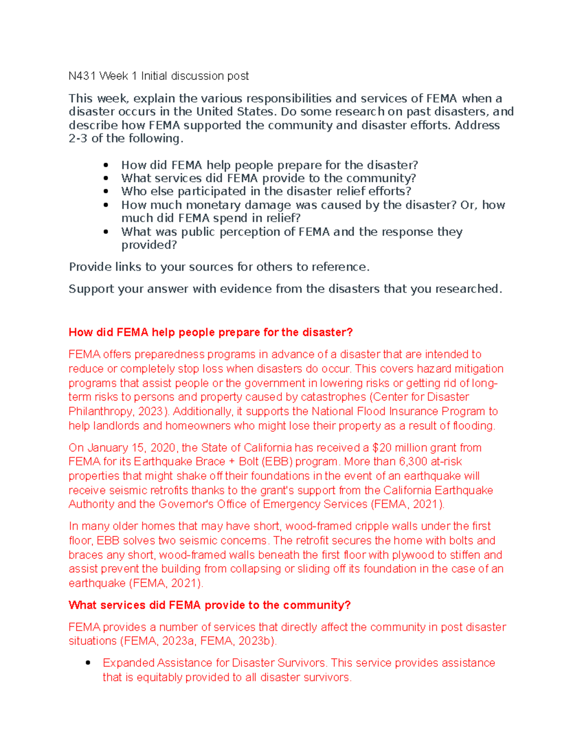 N431 Week 1 Initial discussion post - Do some research on past ...