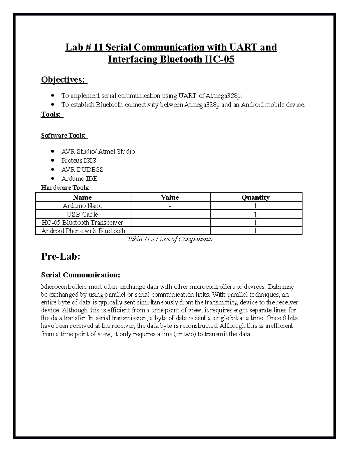 MP lab 11 comsats - Lab # 11 Serial Communication with UART and Interfacing Bluetooth HC- - Studocu