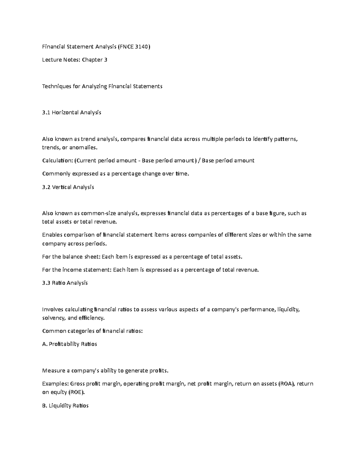 Financial Statement Analysis 3 - Calculation: (Current period amount ...