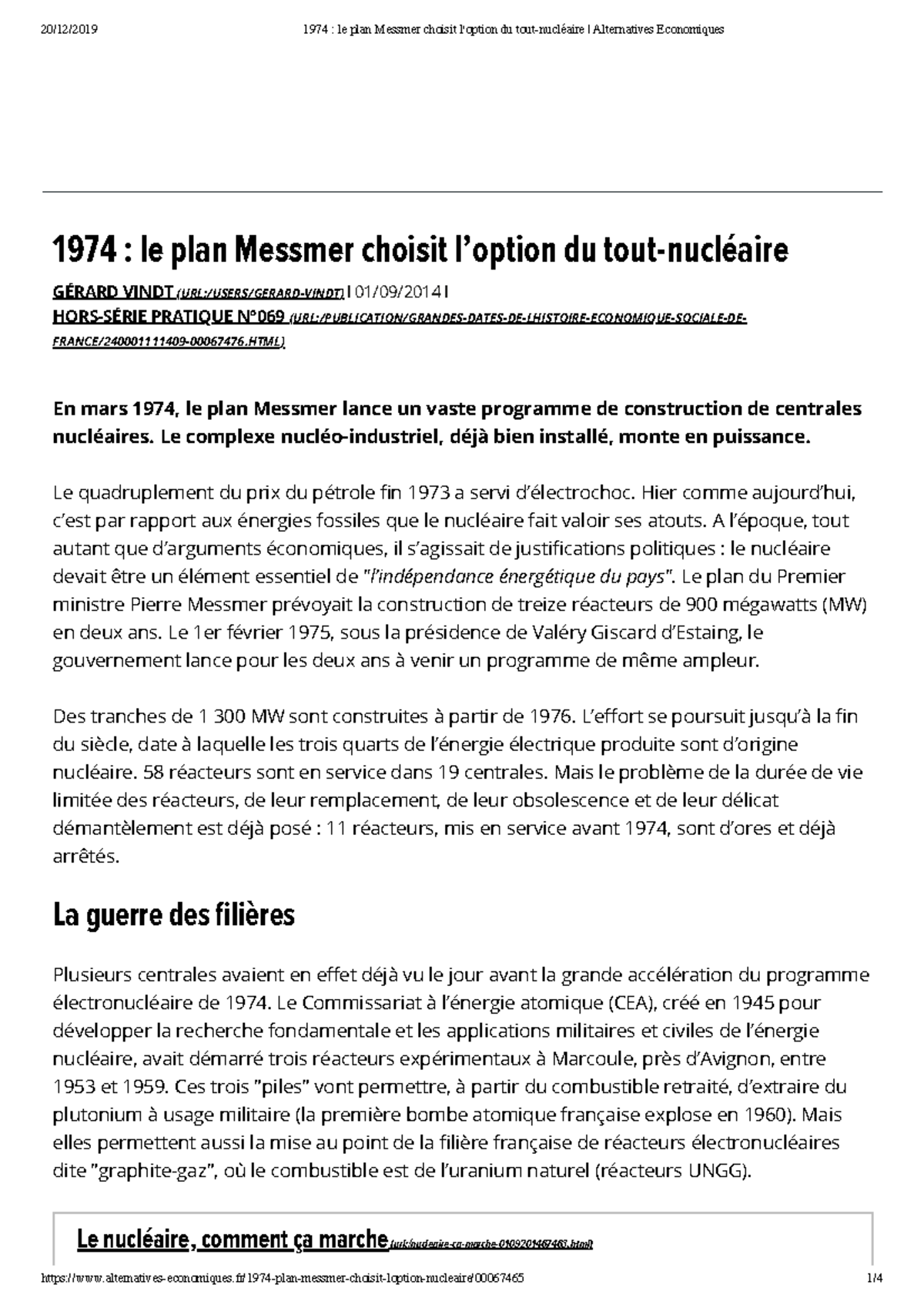 1974 le plan Messmer choisit l'option du tout - 1974 : le plan Messmer ...