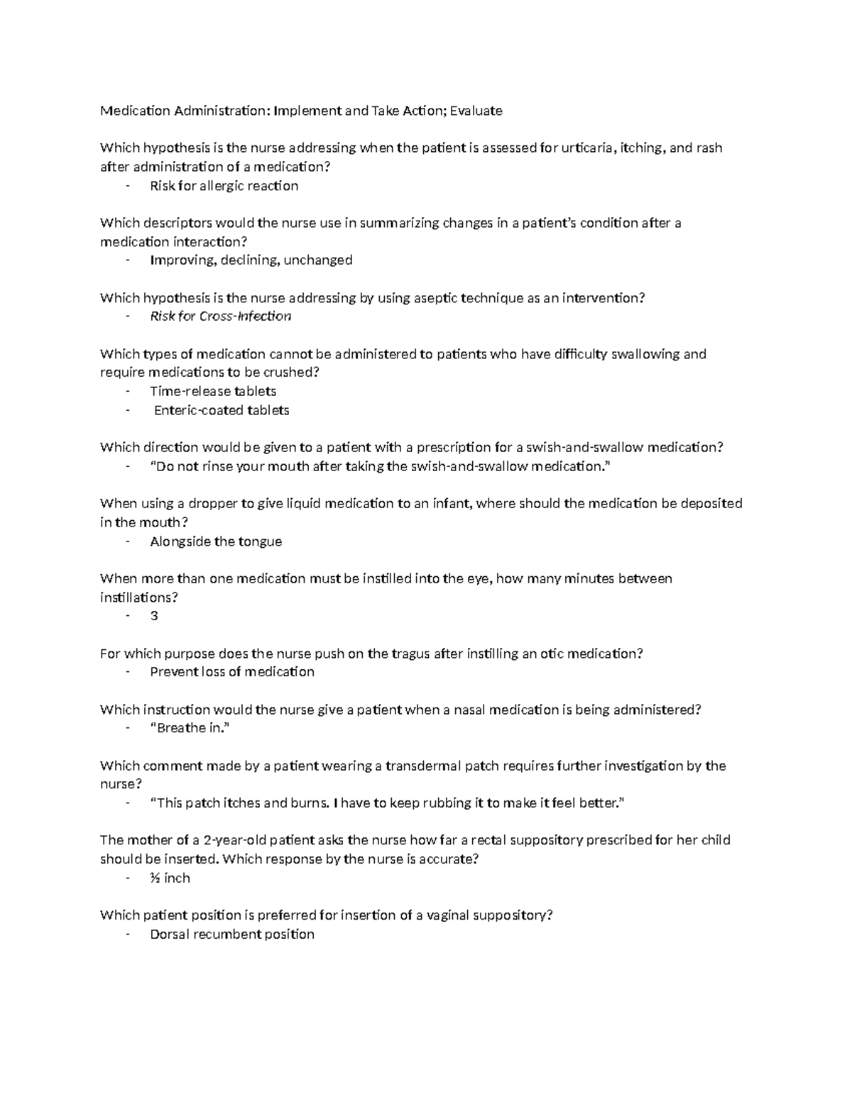 BSN Medication Administration - Implement and Take Action - Medication ...