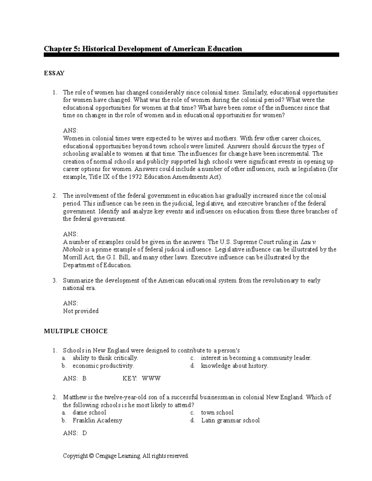 TB Chapter 5 Questions and Answers - Chapter 5: Historical Development ...