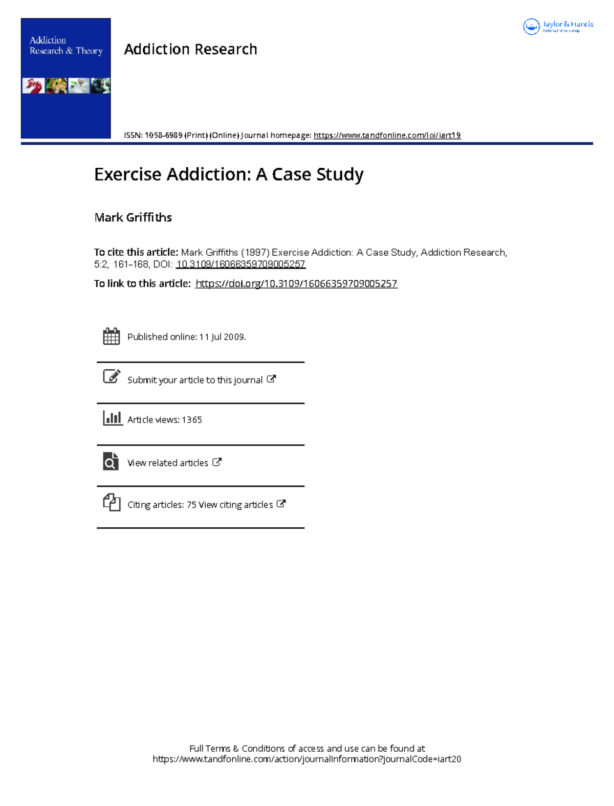 Griffiths 1997 Exercise Addiction A Case Study - Full Terms ...