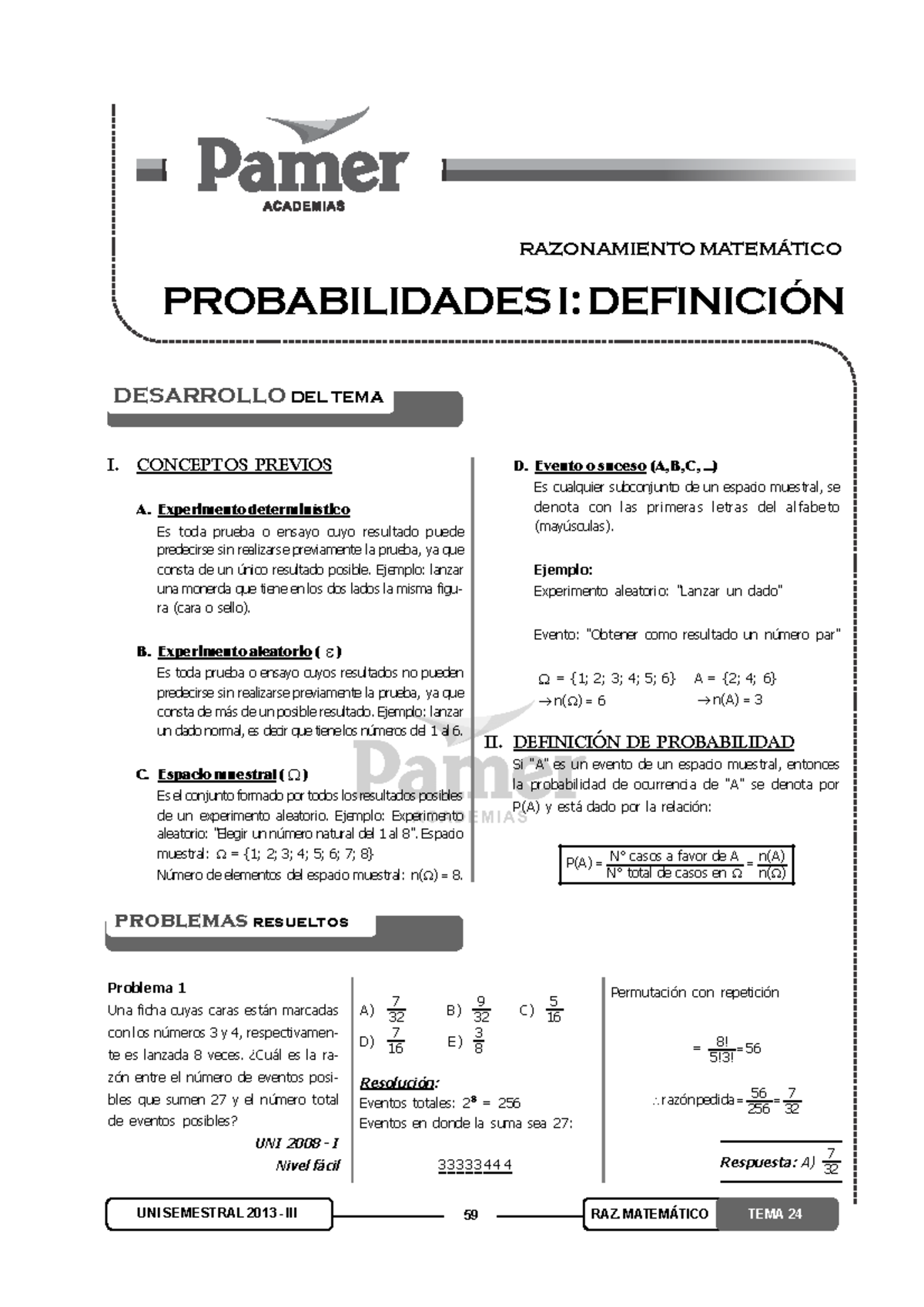 Tema 22 - Probabilidades I - Definición - UNI SEMESTRAL 2013 - III 59 ...
