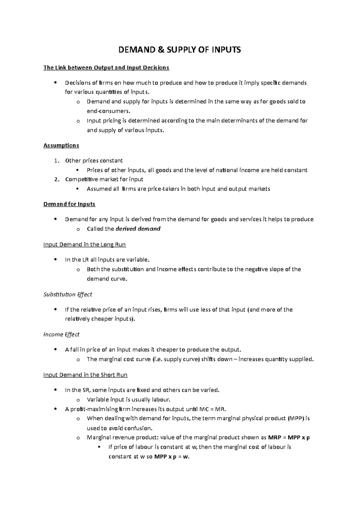 9+Input+Markets - Slides used in class - DEMAND & SUPPLY OF INPUTS The ...