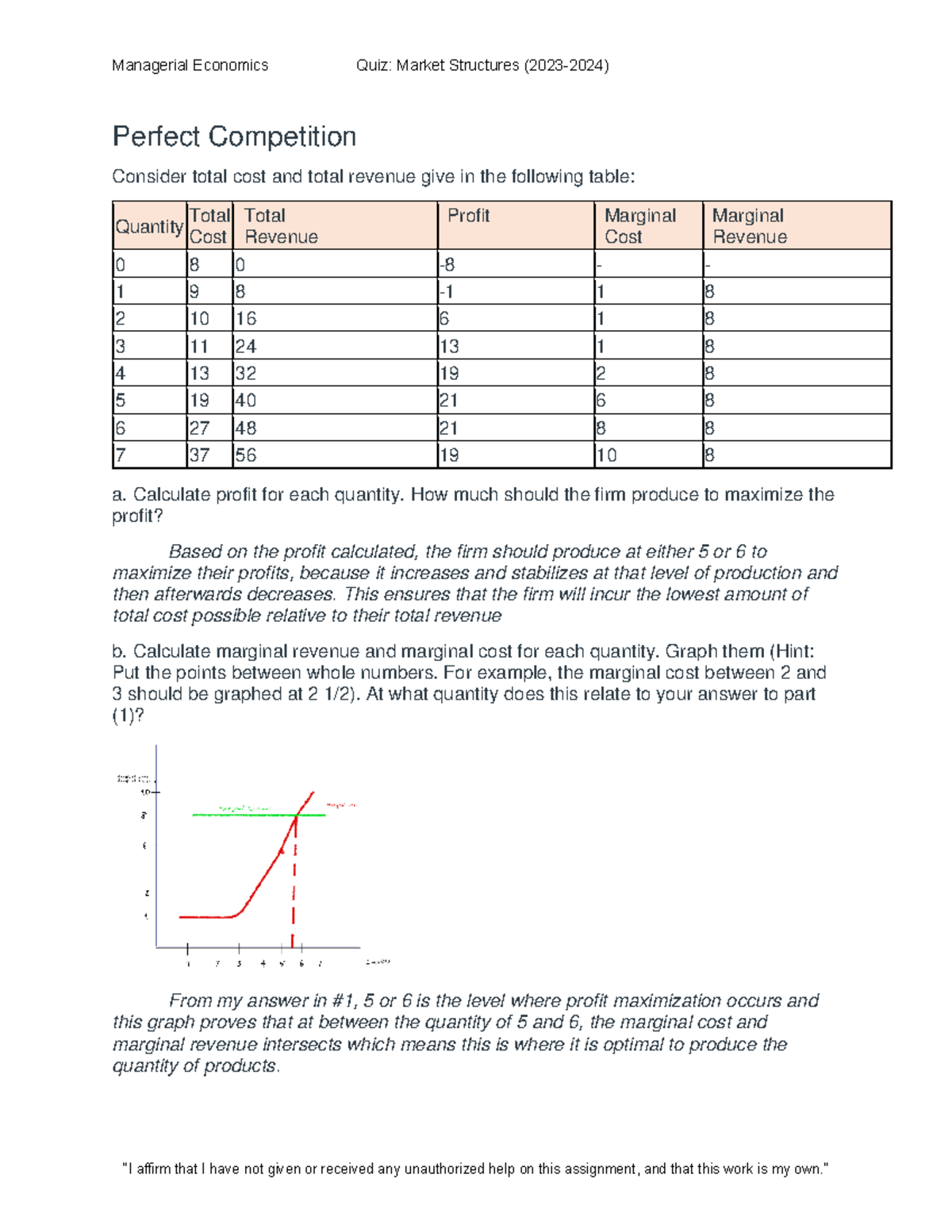 Quiz - Market Structures (2023 - 2024) - Perfect Competition Consider ...