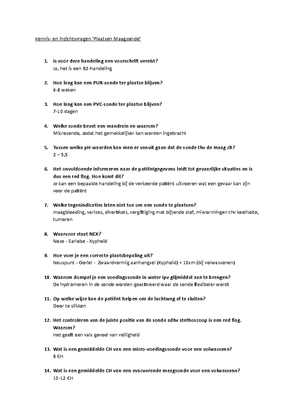 Kennis- en inzichtsvragen van het plaatsen van Maagsonde - Kennis- en ...