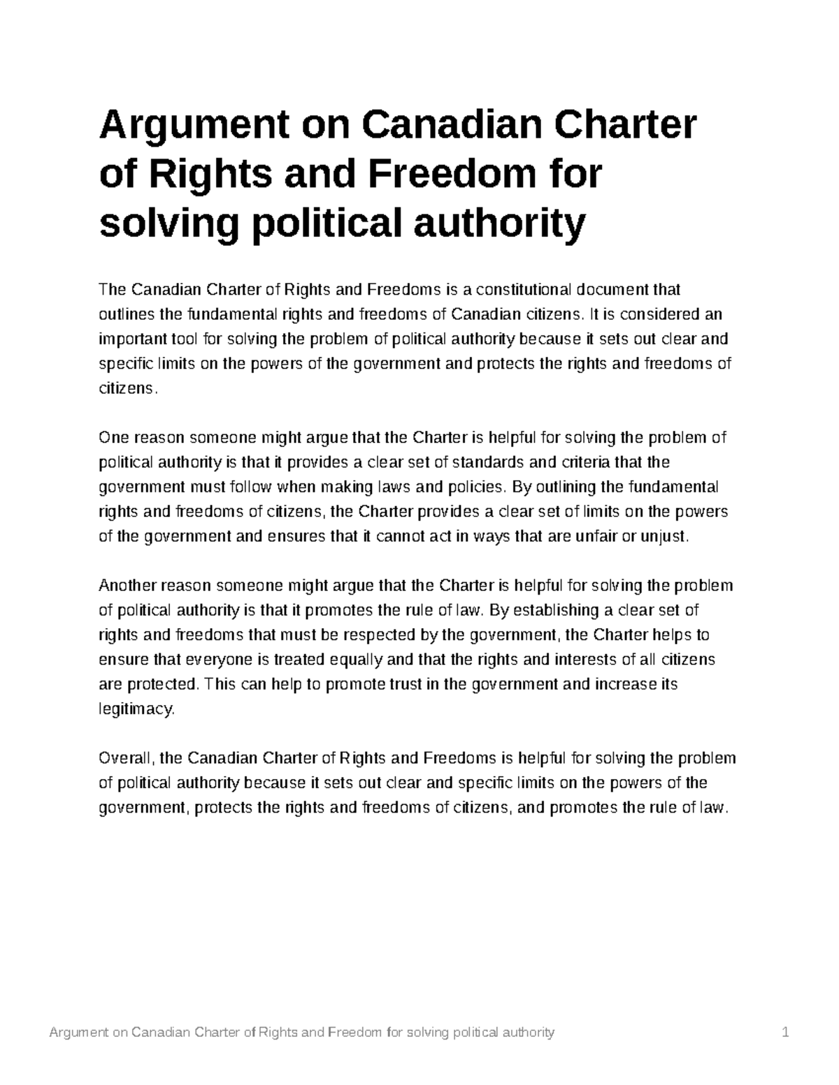 Argument on Canadian Charter of Rights and Freedom for solving ...