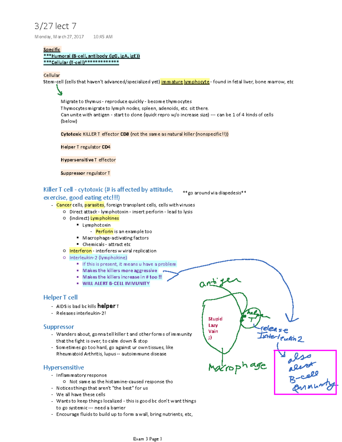 Cellular immunity - Lecture notes immuno - 3/27 lect 7 Monday, March 27 ...