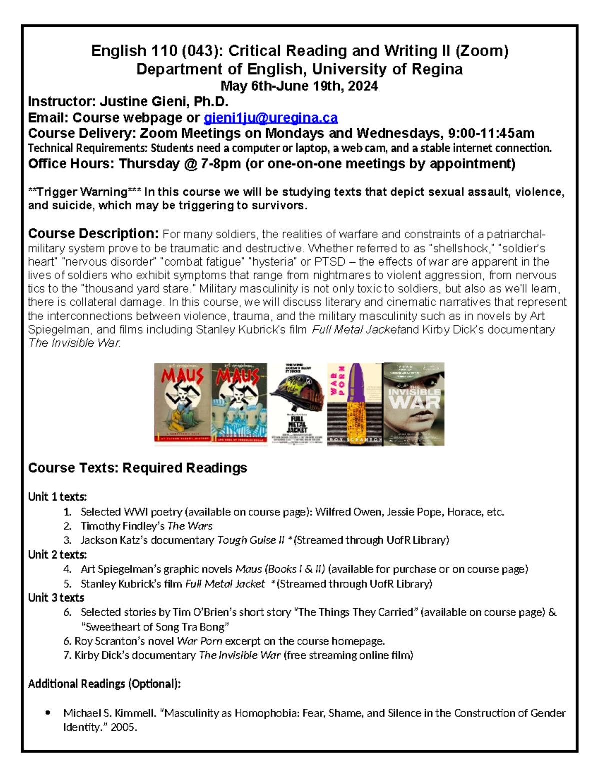 ENG110 Syllabus - English 110 (043): Critical Reading and Writing II ...