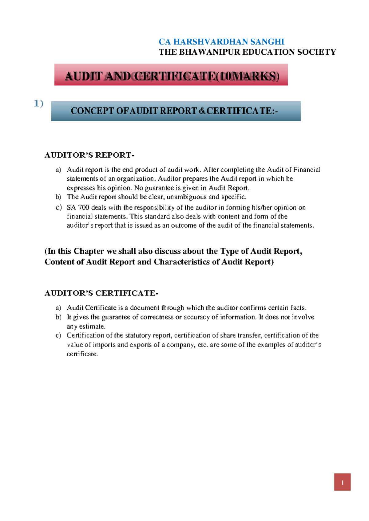 Audit Report And Certificate THE BHAWANIPUR EDUCATION SOCIETY COLLEGE 1 AUDITOR S REPORT A audit-report-and-certificate-the-bhawanipur-education-society-college-1-auditor-s-report-a