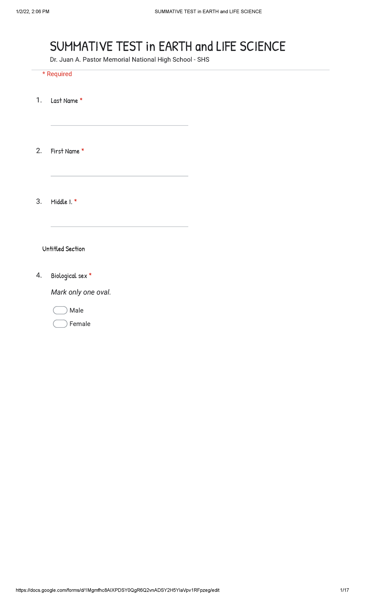 2nd Q- Summative TEST in Earth and LIFE Science - Google Forms - 1. 2 ...