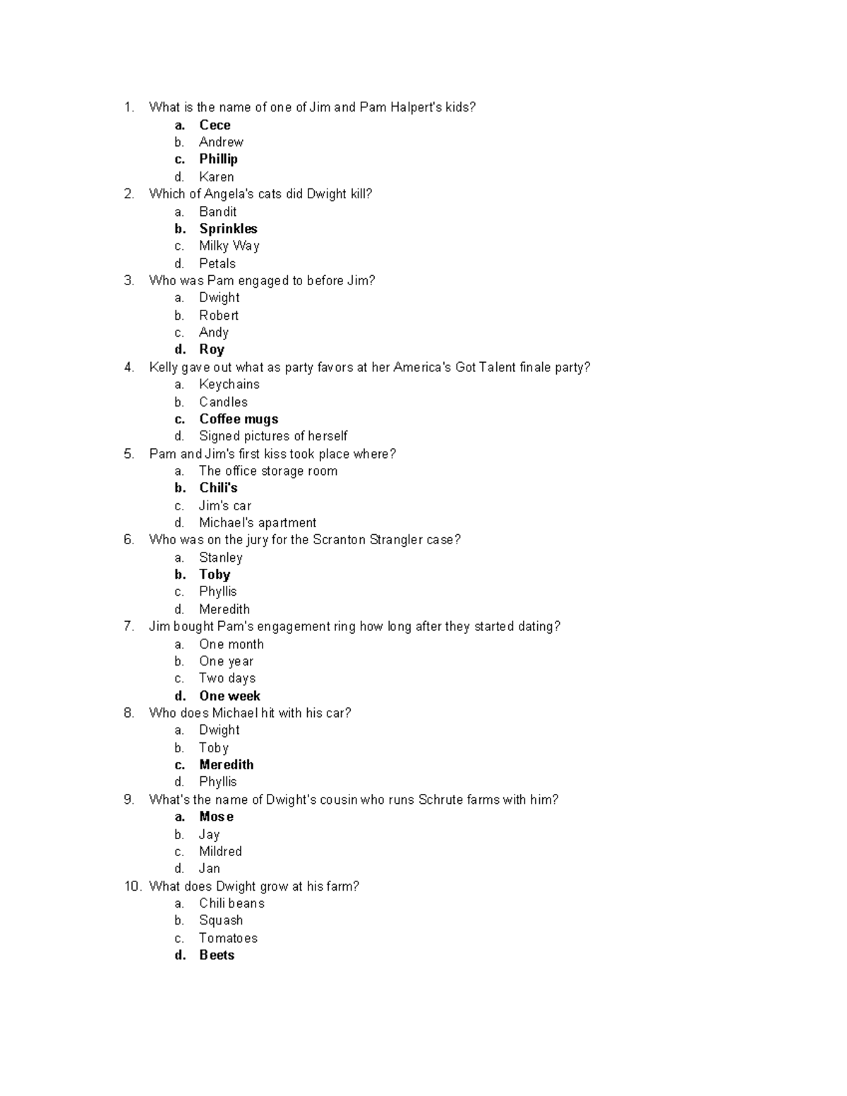 The Office Trivia Questions - What is the name of one of Jim and Pam ...