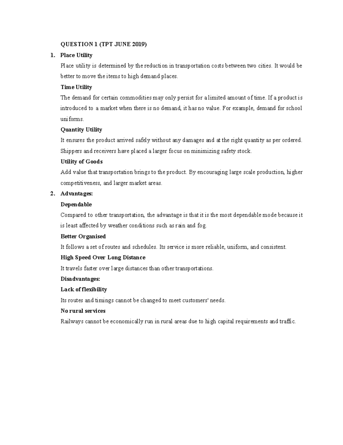 TPT251 Answer - year - QUESTION 1 (TPT JUNE 2019) Place Utility Place ...