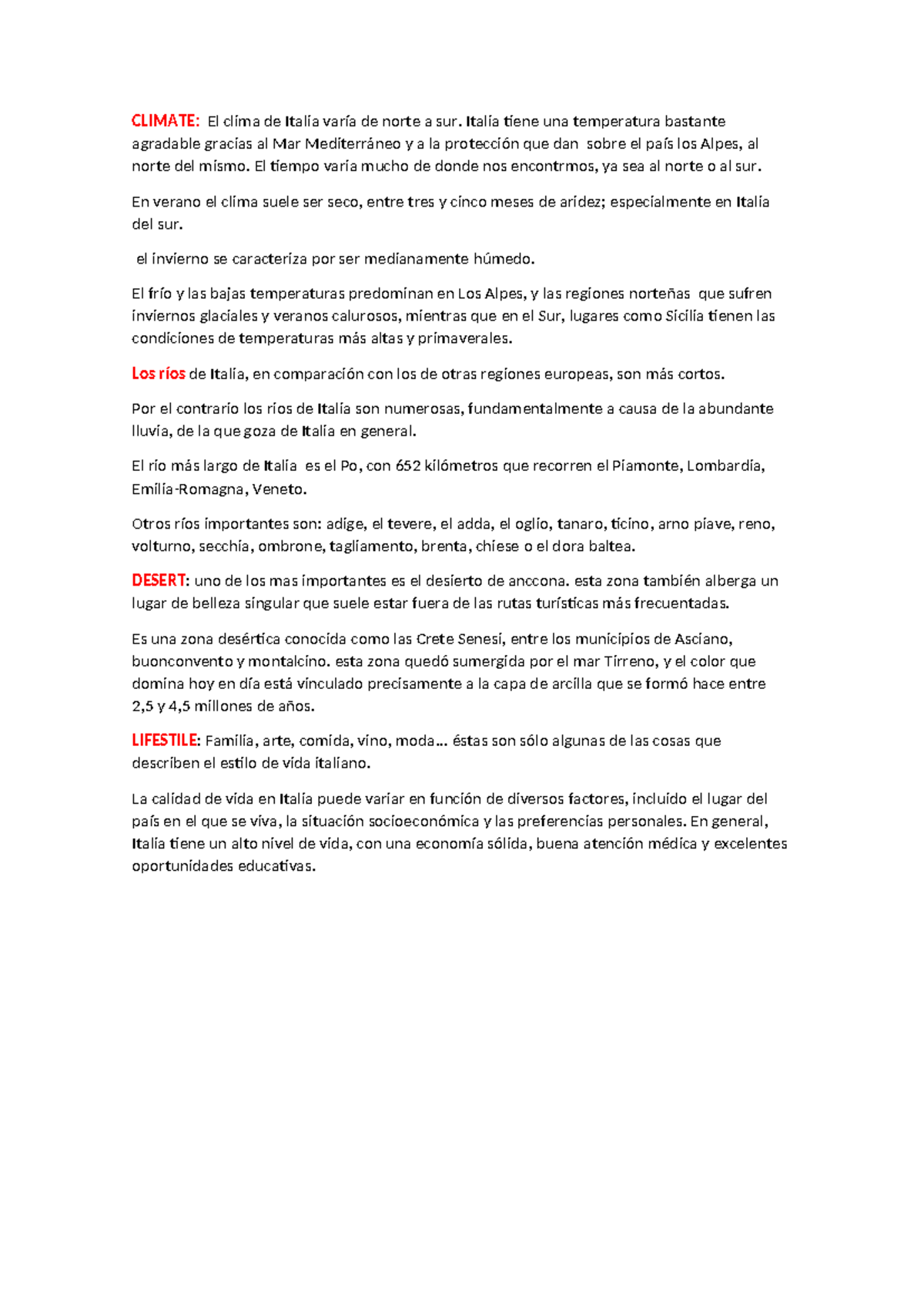 Geografia y paisaje - xcvbnm,.- CLIMATE: El clima de Italia varía de ...