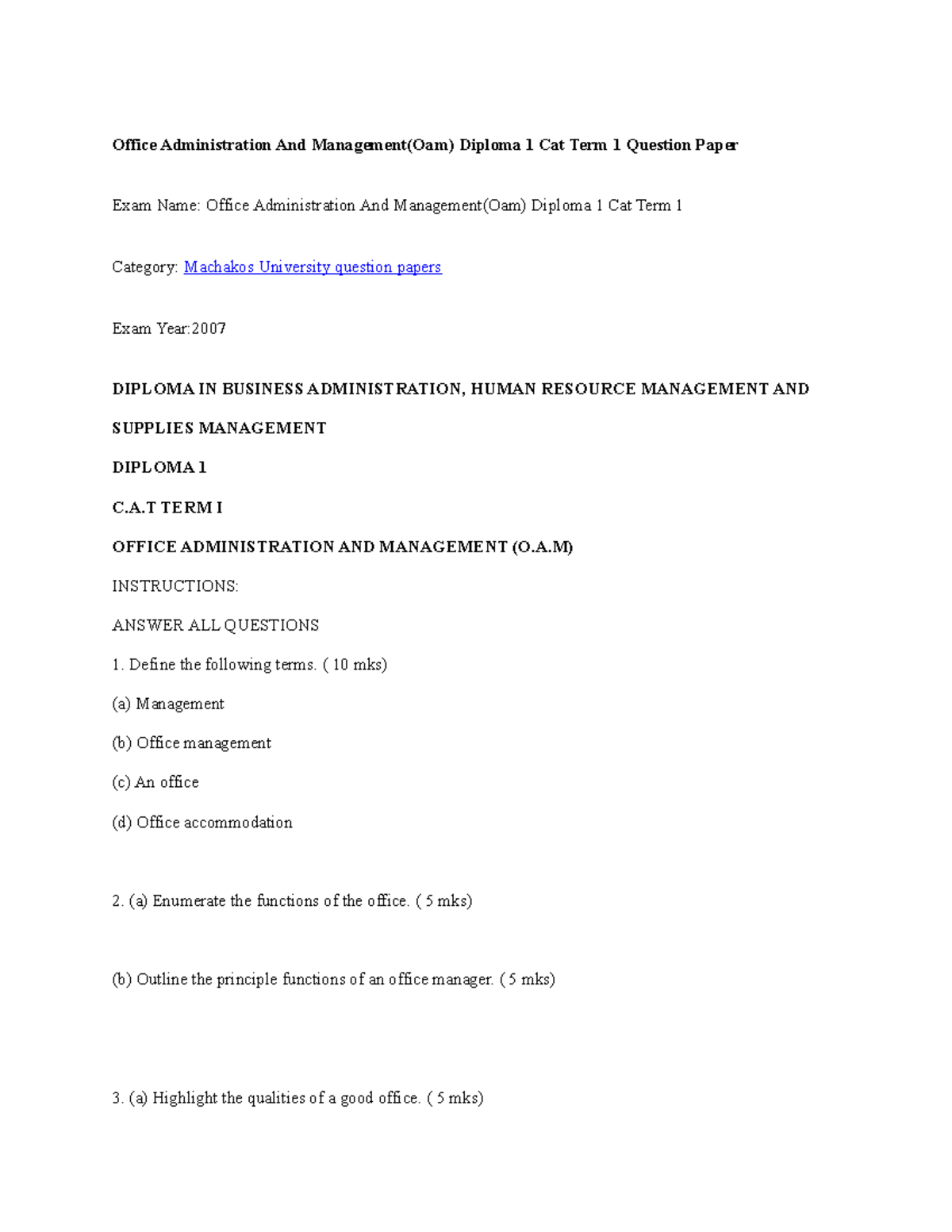 Administration Question Paper 2 - Office Administration And Management ...
