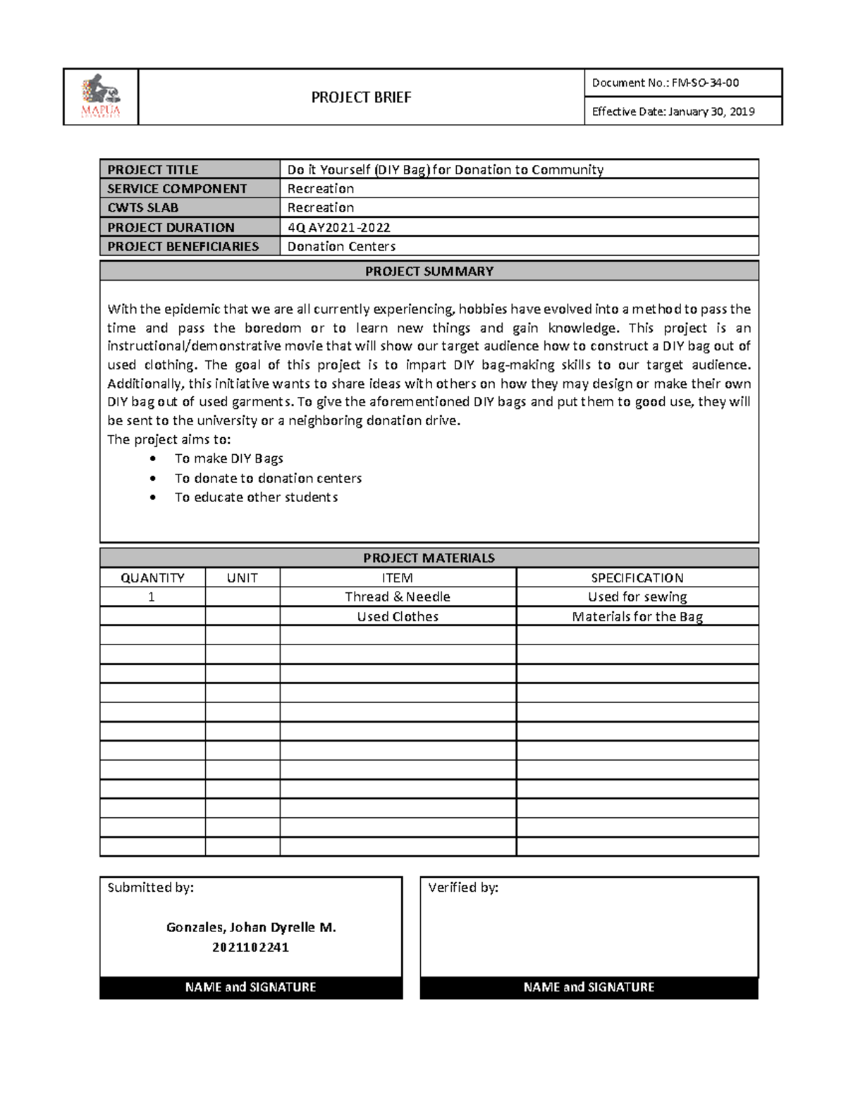 Gonzales JD-CWTS103-AM23-PB - PROJECT BRIEF Document No.: FM-SO-34 ...