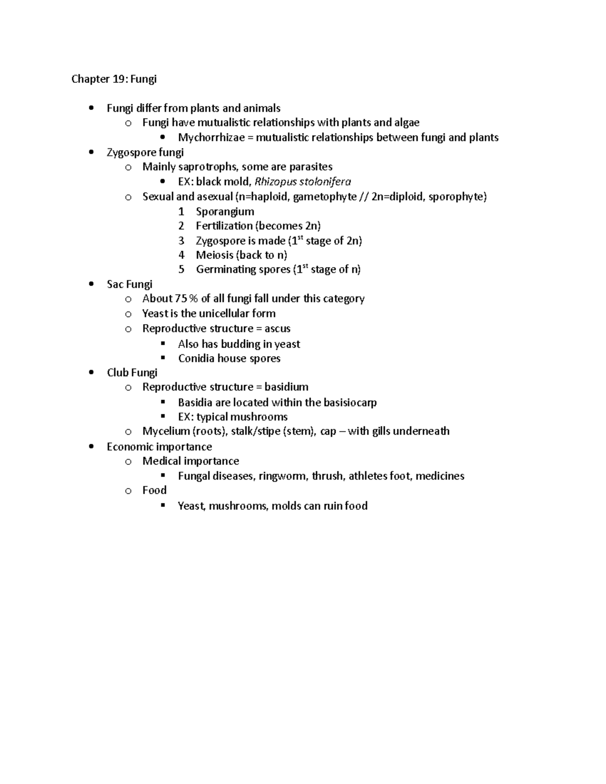 Chapter 19 fungi - Lecture notes 19, 22 - Chapter 19: Fungi Fungi ...