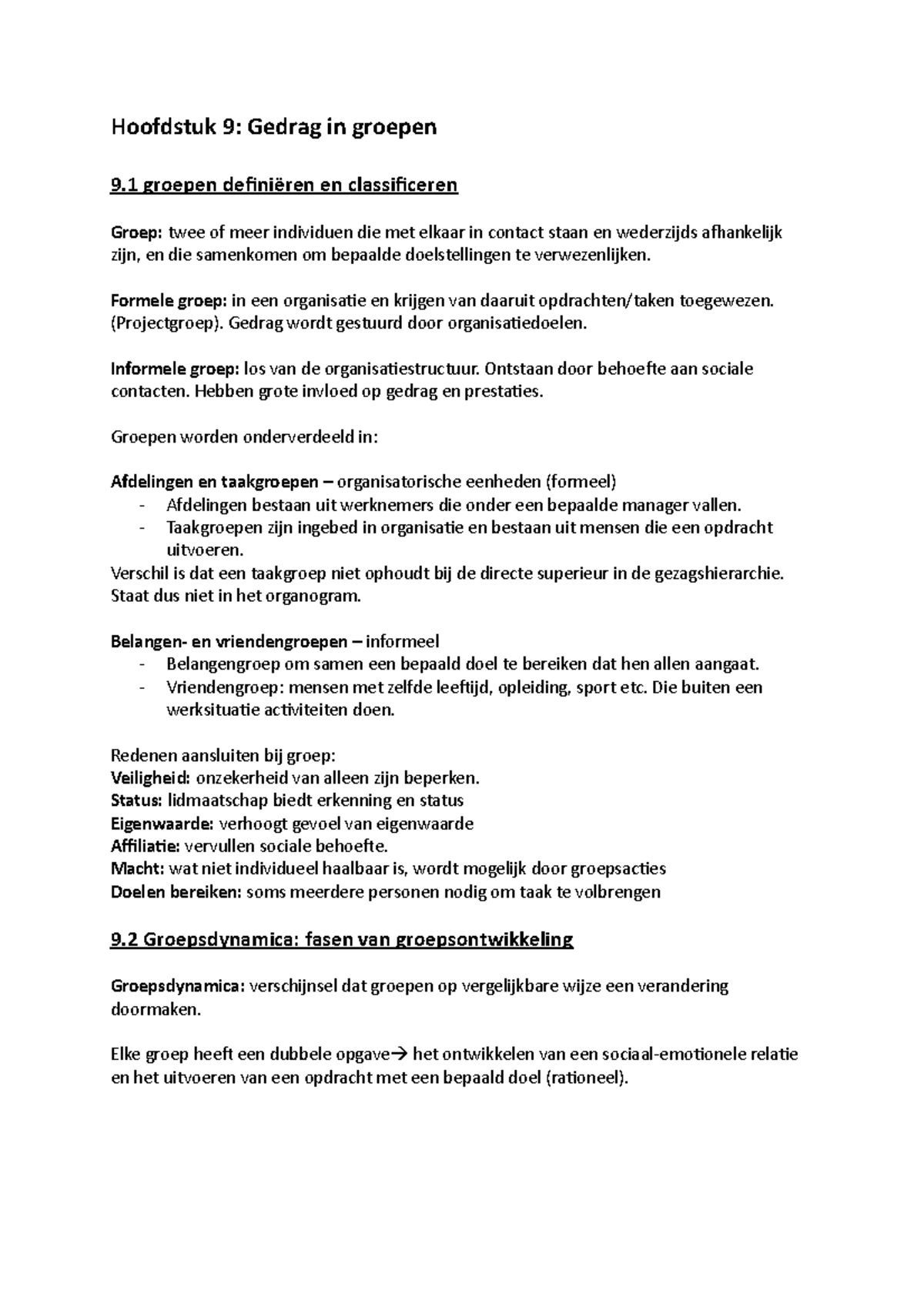 Gedrag In Organisaties Samenvatting Hoofdstuk 9 Hoofdstuk 9 Gedrag